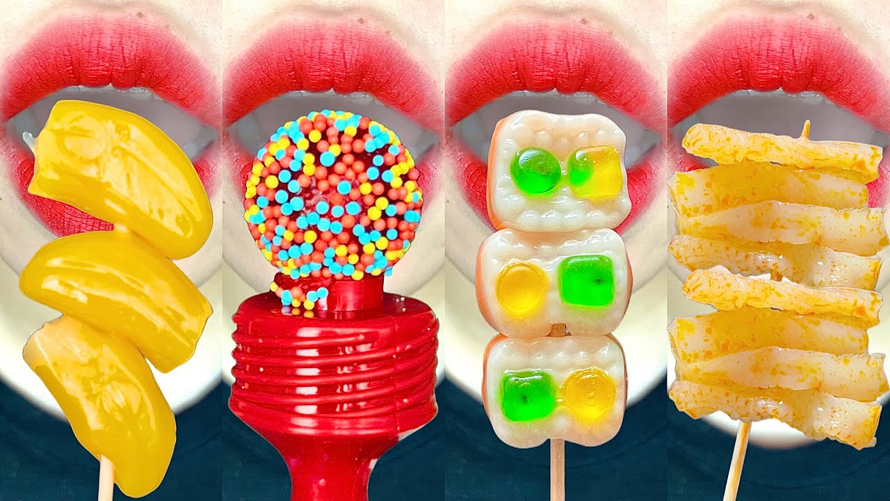 asmr SPRINKLE CANDY TOAST GUMMY SPICY HOT POT JELLY BANANA GUMMY ...