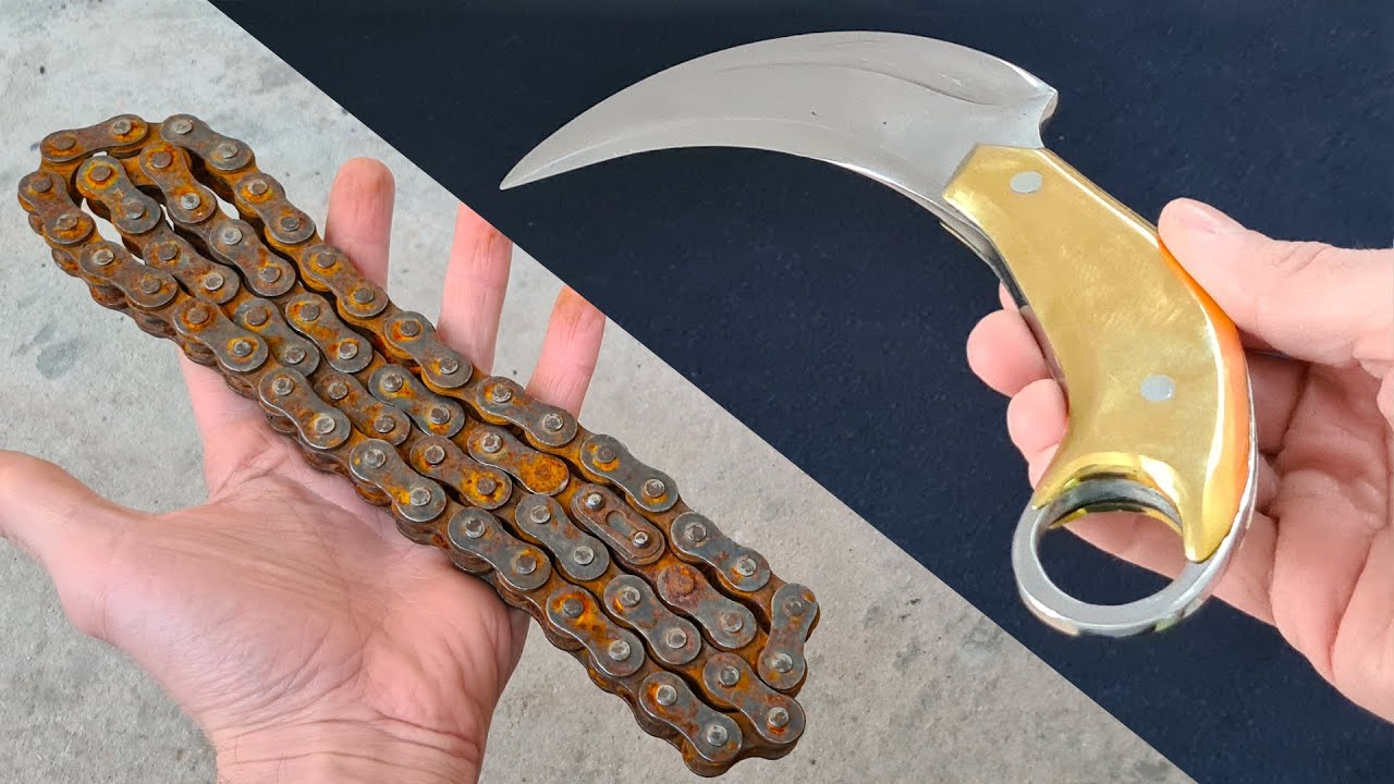 Forging a KARAMBIT out of Rusted Iron CHAIN - YouTube