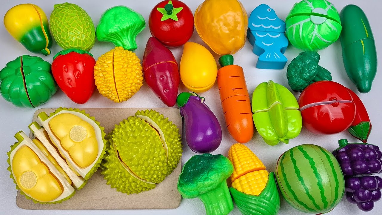 How to cutting wooden & plastic fruit vegetables, Cutting Durian, Tomato Squishy ASMR - YouTube