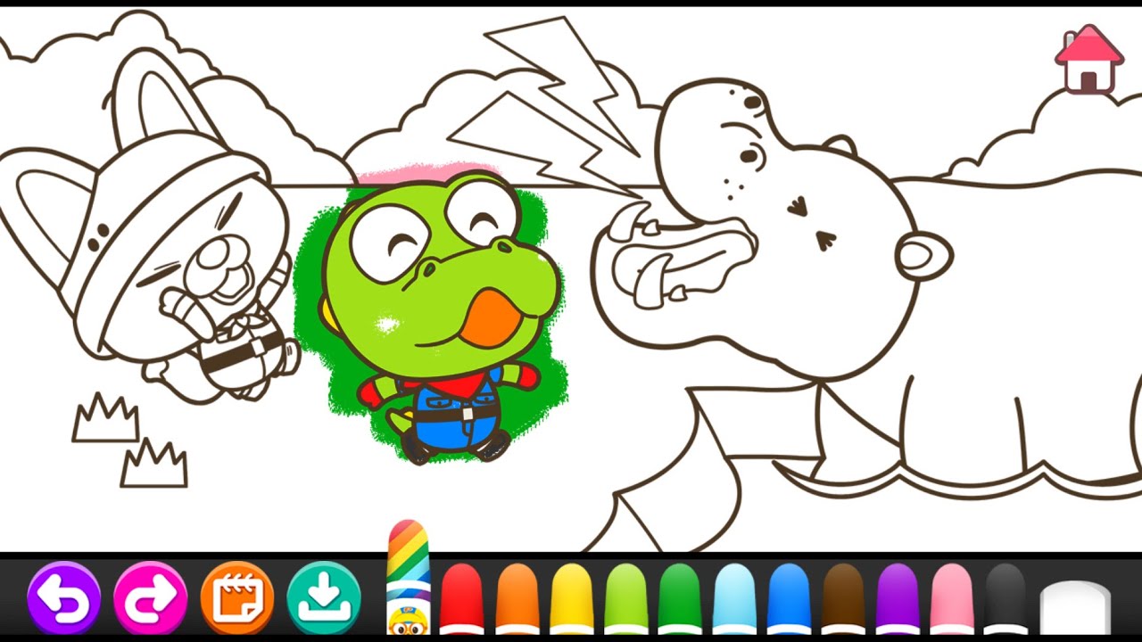 08 Pororo And Hippo Coloring | Mewarnai Pororo Dan Kuda Nil Coloring ...