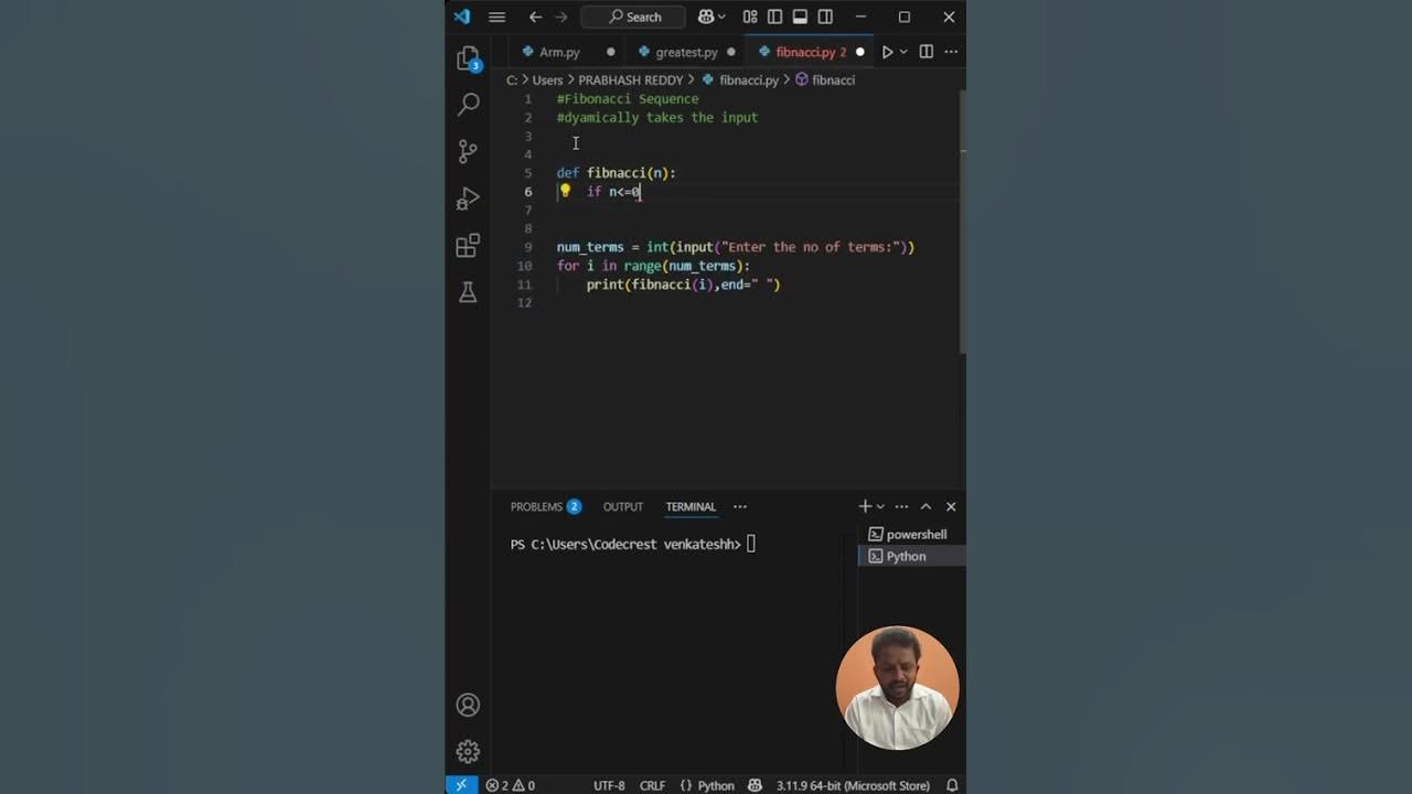Python day-8 Fibonacci series #coding #pythonlife #programming #codingbat #python #awsome #aws ...