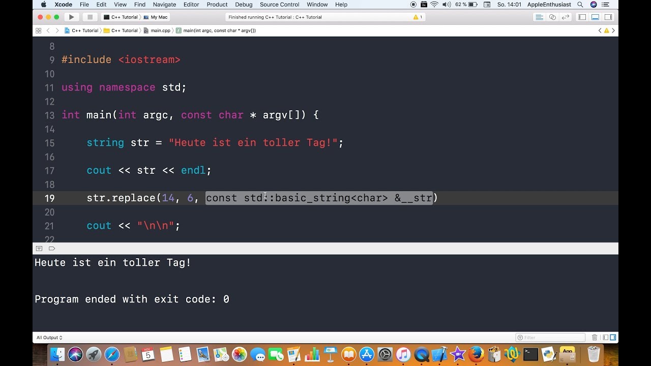 C Mit Xcode Programmieren So Verwendest Du Die Stringfunktion Replace Youtube