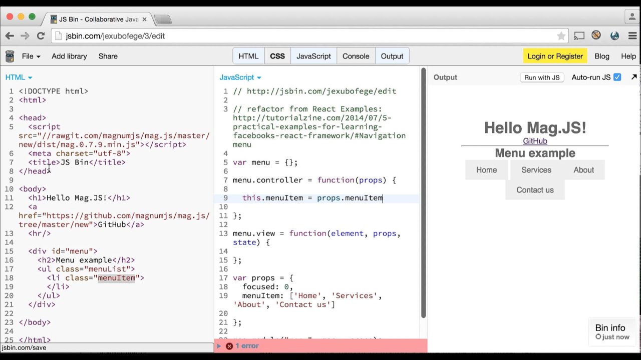 Mag.JS - elegant dom bindings - nav menu - YouTube
