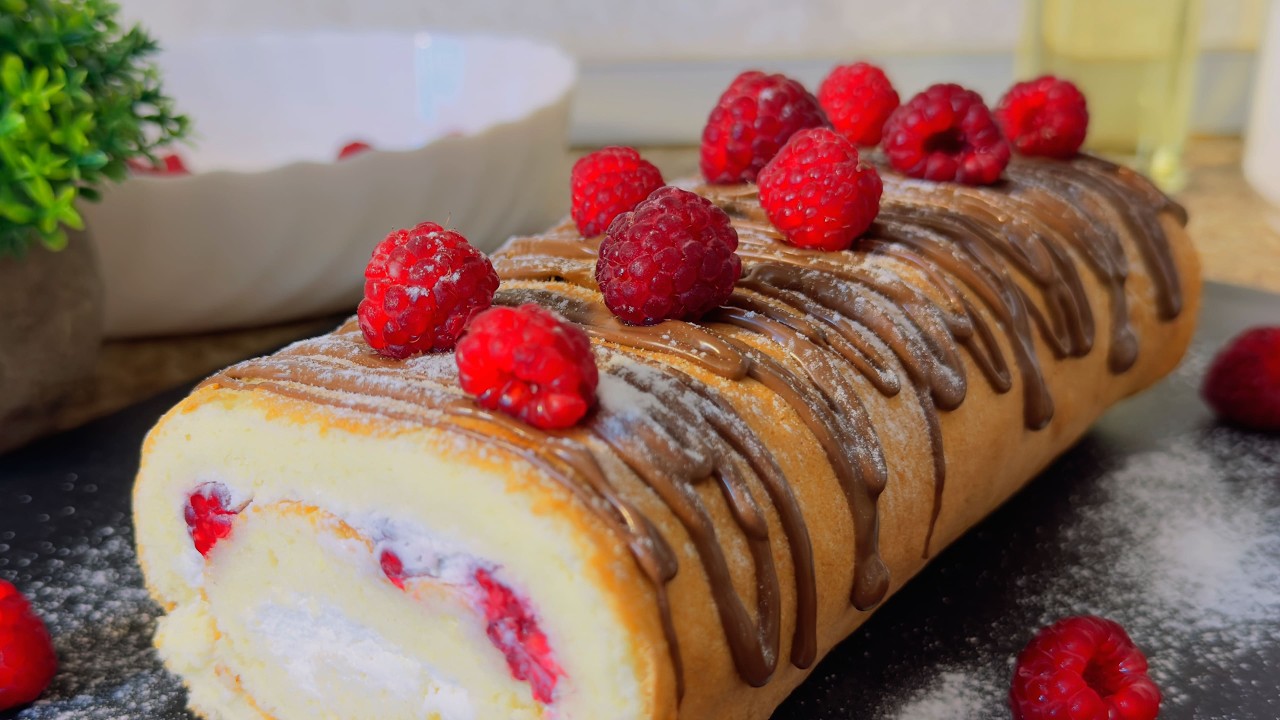 How to make Raspberry swiss roll cake (Basic roll cake Recipe. Easy ...