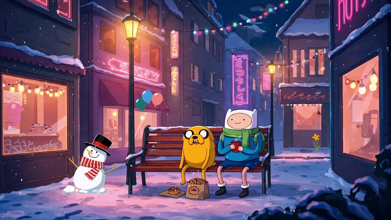 Adventure Time on a Snowy City Night ️ Relaxing Lofi Music (Chill Neon ...