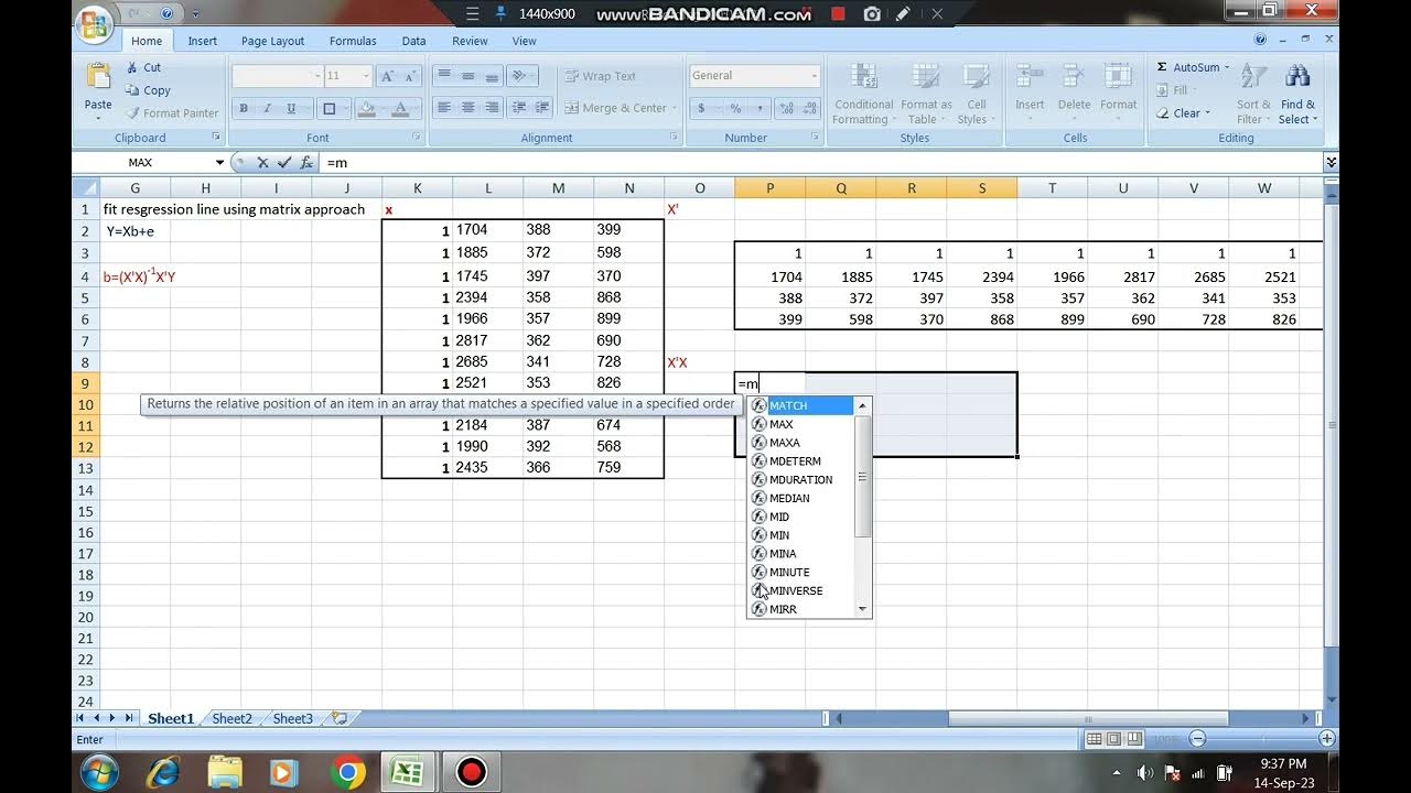 multiple regression|using matrix approach| Microsoft excel - YouTube