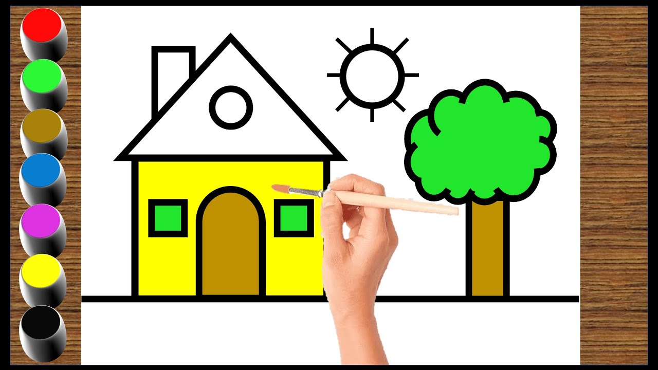 House drawing for kids and toddlers | how to draw and colour the house ...