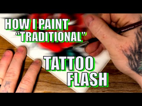 How to Paint Tattoo Flash in Under 6 Minutes ( Spitshade Tutorial / Speed Painting)