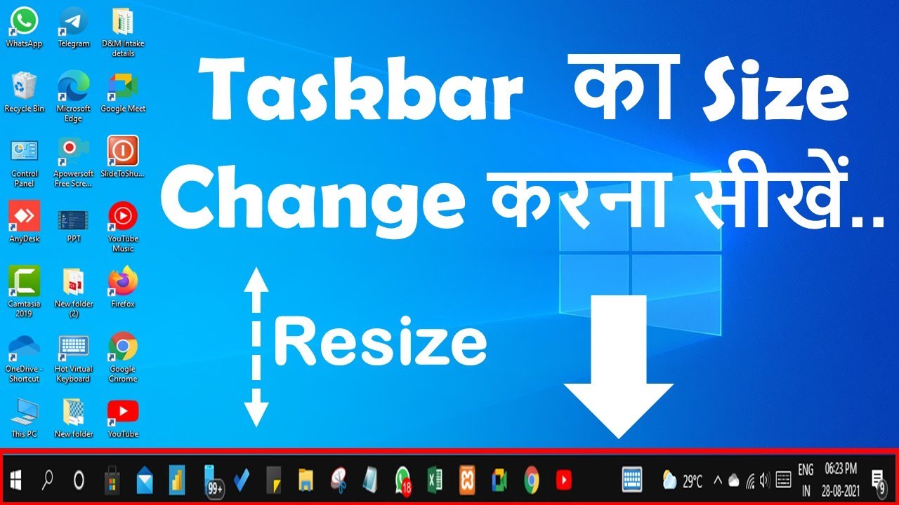 Change Taskbar Size | Resize Taskbar | Taskbar Ko Customize Kaise Kare ...