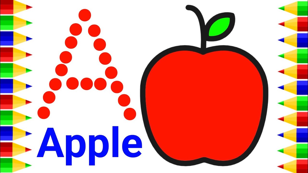 A for Apple drawing for kids | ABC learning for toddlers and preschools ...