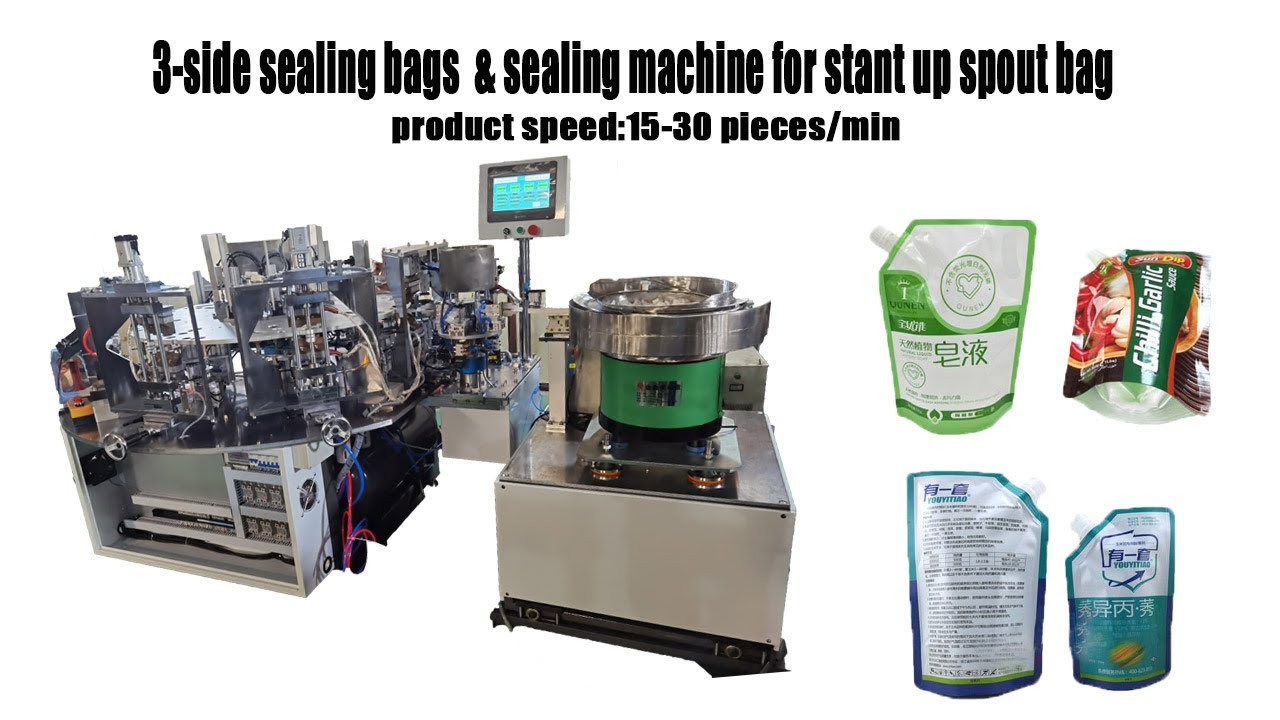 Automatic Spout inserting & sealing machine for stand up spout bag ...