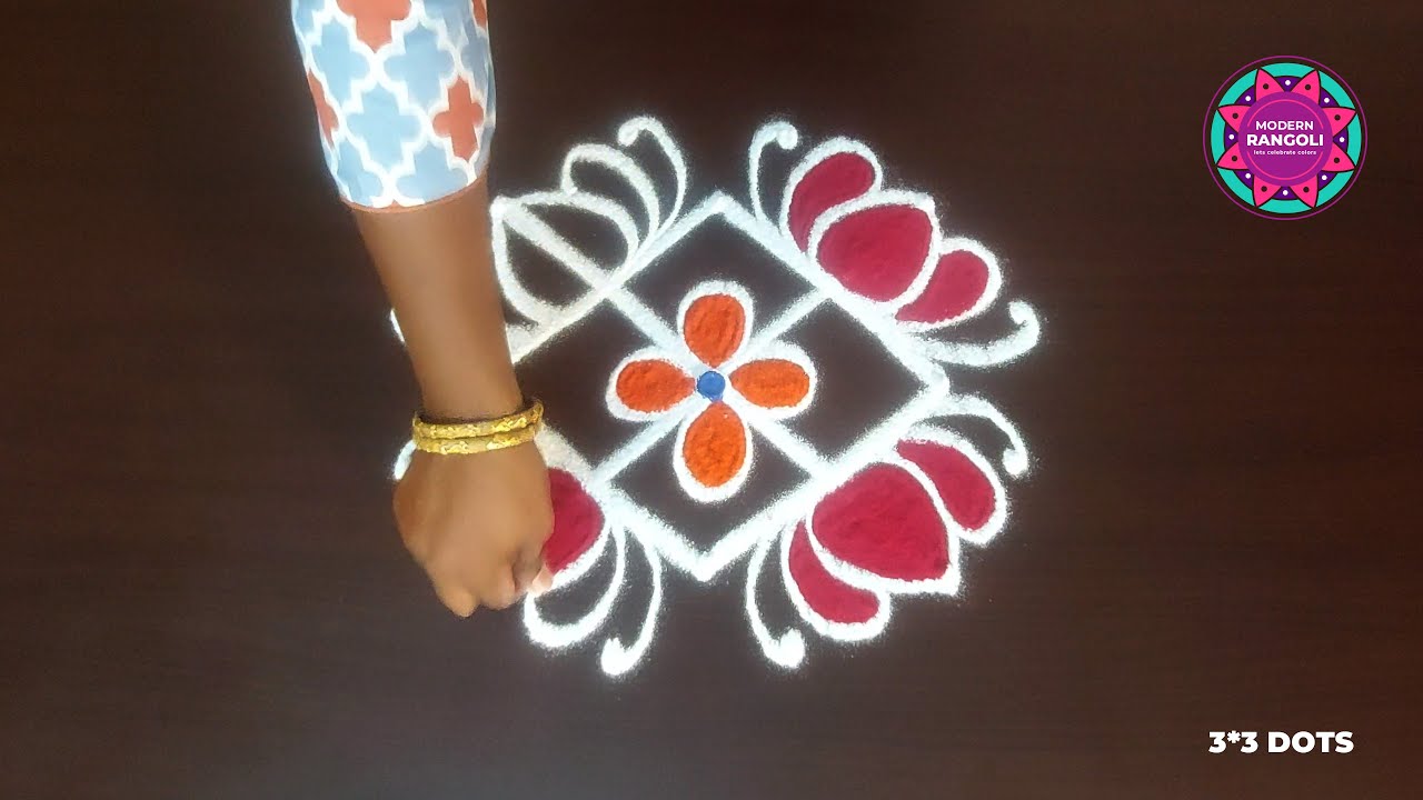 2 Mini Rangoli Designs with 3*3 Dots | Mini Beginners Muggulu Designs ...