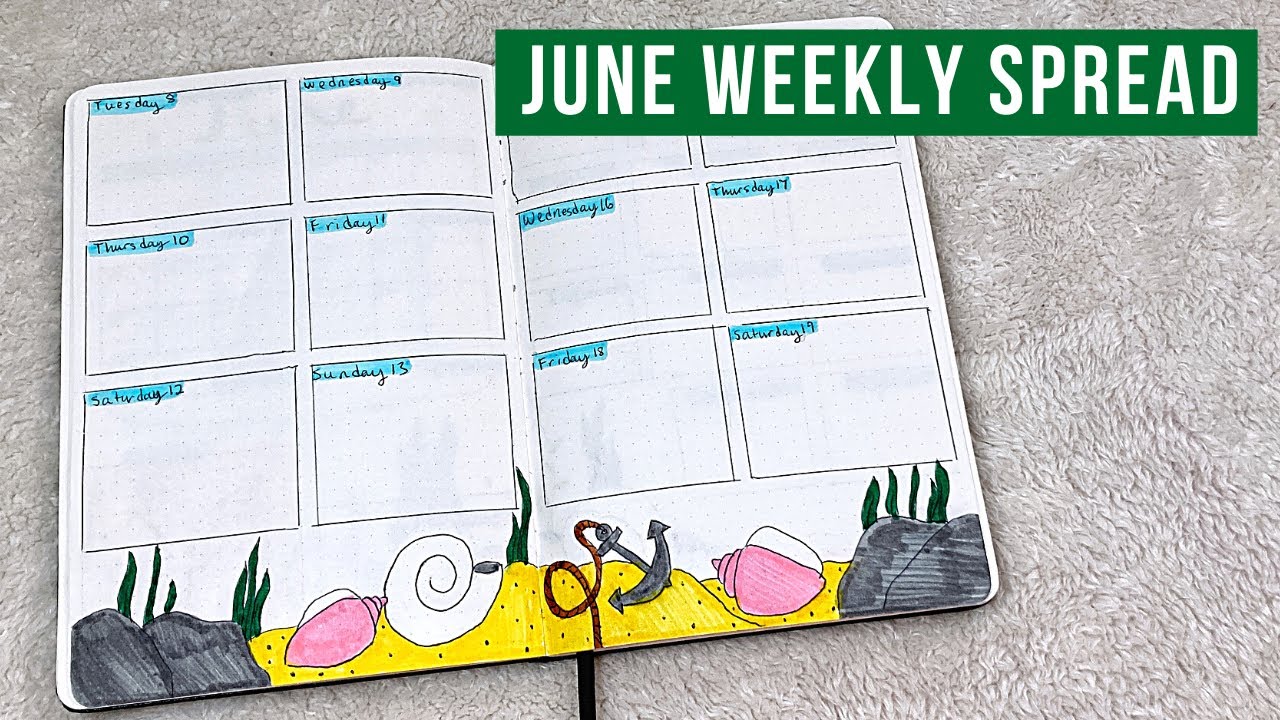 June 2021 Ocean Themed Bullet Journal Weekly Spread | Plan With Me ...