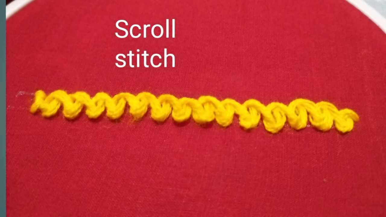 Basic hand embroidery : scroll stitch tutorial. Scroll stitch tutorial for beginners. - YouTube