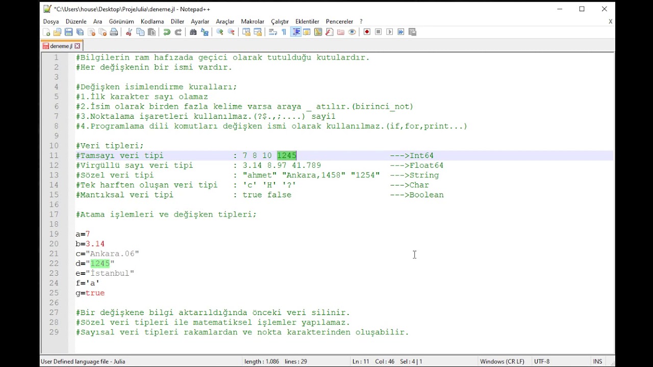 Julia Programlama Dili 05: Değişkenler - YouTube