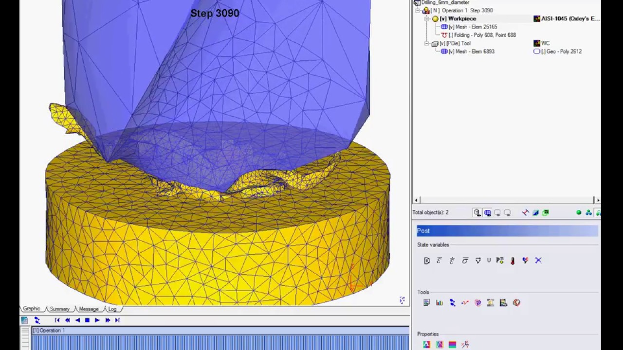 DEFORM 3D Machining drilling of AlSi1045 drill tip dipping phase - YouTube