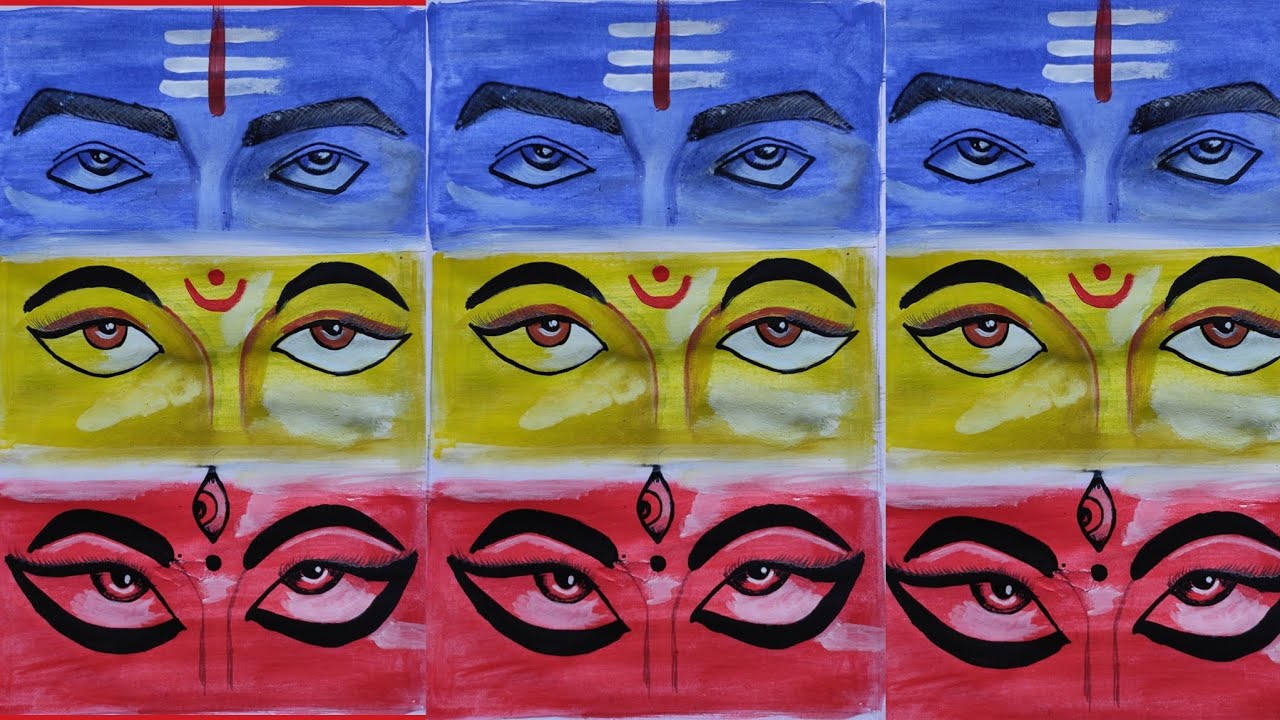 TRIMURTI DRAWING / MAHADEV, DURGA, KALI EYES DRAWING/ EASY DRAWING ...