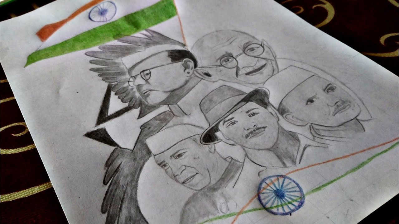 Independence day drawing | freedom fighters drawing||gandhiji ...