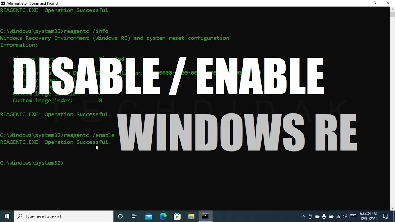 How to Disable and Enable Windows Recovery Environment - YouTube