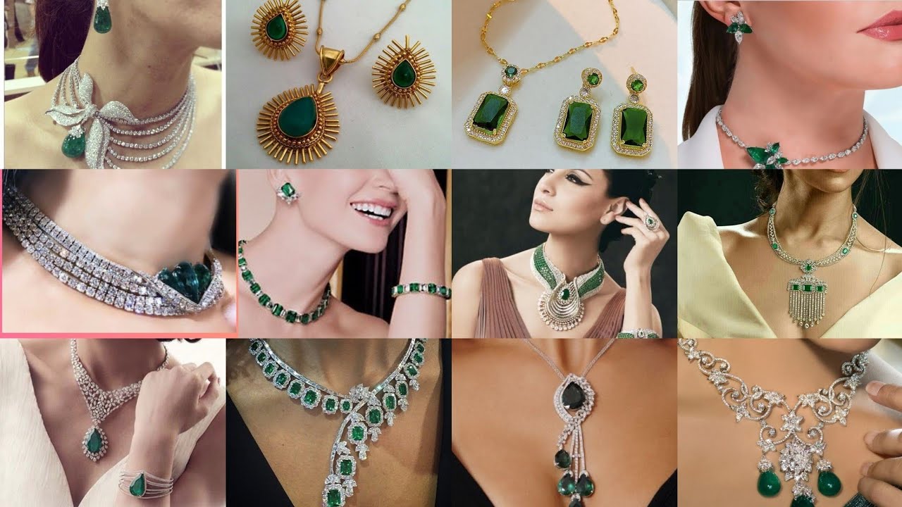 Necklace Designs | Necklace set | Emerald sets | Green stone jewellry ...
