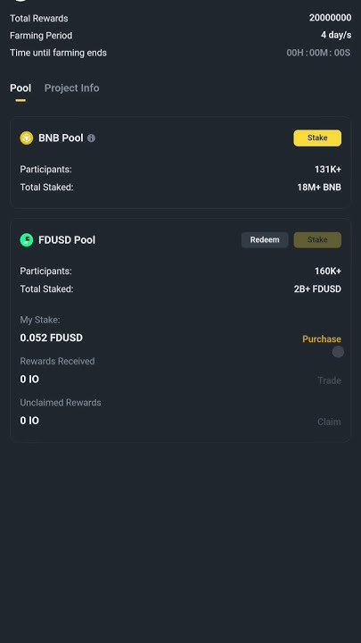 Binance IO launchpool Farm IO token by Staking BNB and FDUSD || mining IO token - YouTube