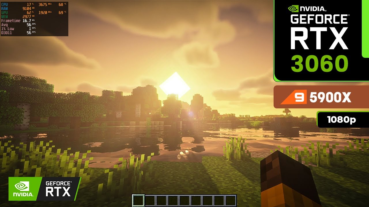 Minecraft: RTX 3060 12 GB + RYZEN 9 5900X (1080p Iris - shaders) - YouTube