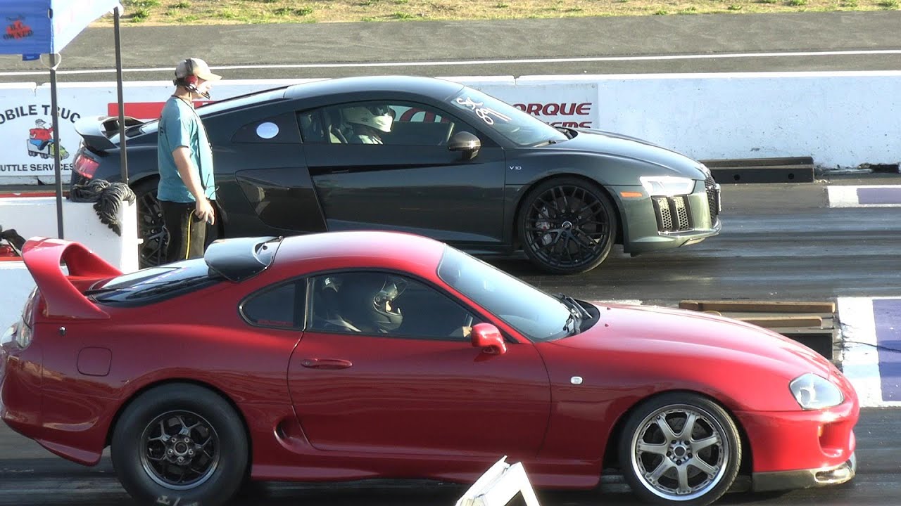 Toyota Supra vs Audi R8 - drag racing - YouTube