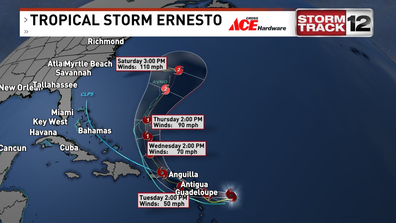 Tracking Tropical Storm Ernesto in the Atlantic - YouTube
