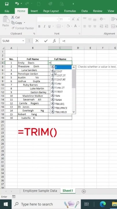 How to use TRIM(text) function in excel - YouTube