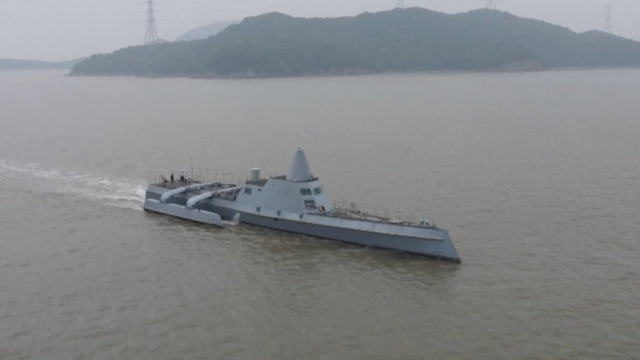 China's first 200-tonne uncrewed naval vessel completes sea trial - YouTube