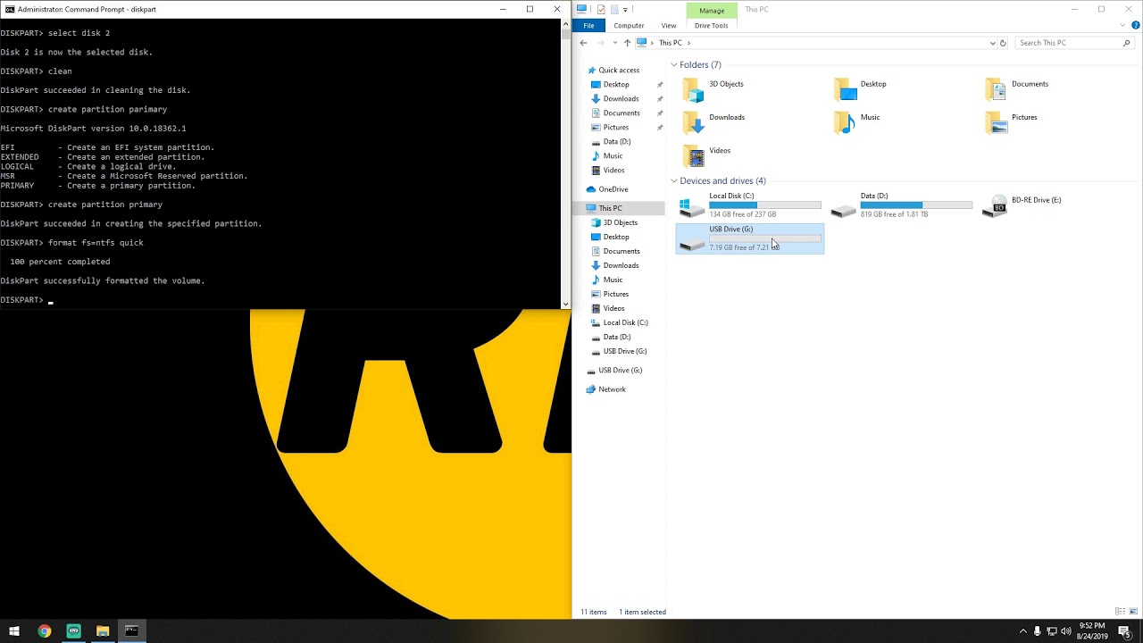 How To Format A Usb Flash Drive Using The Command Prompt Youtube