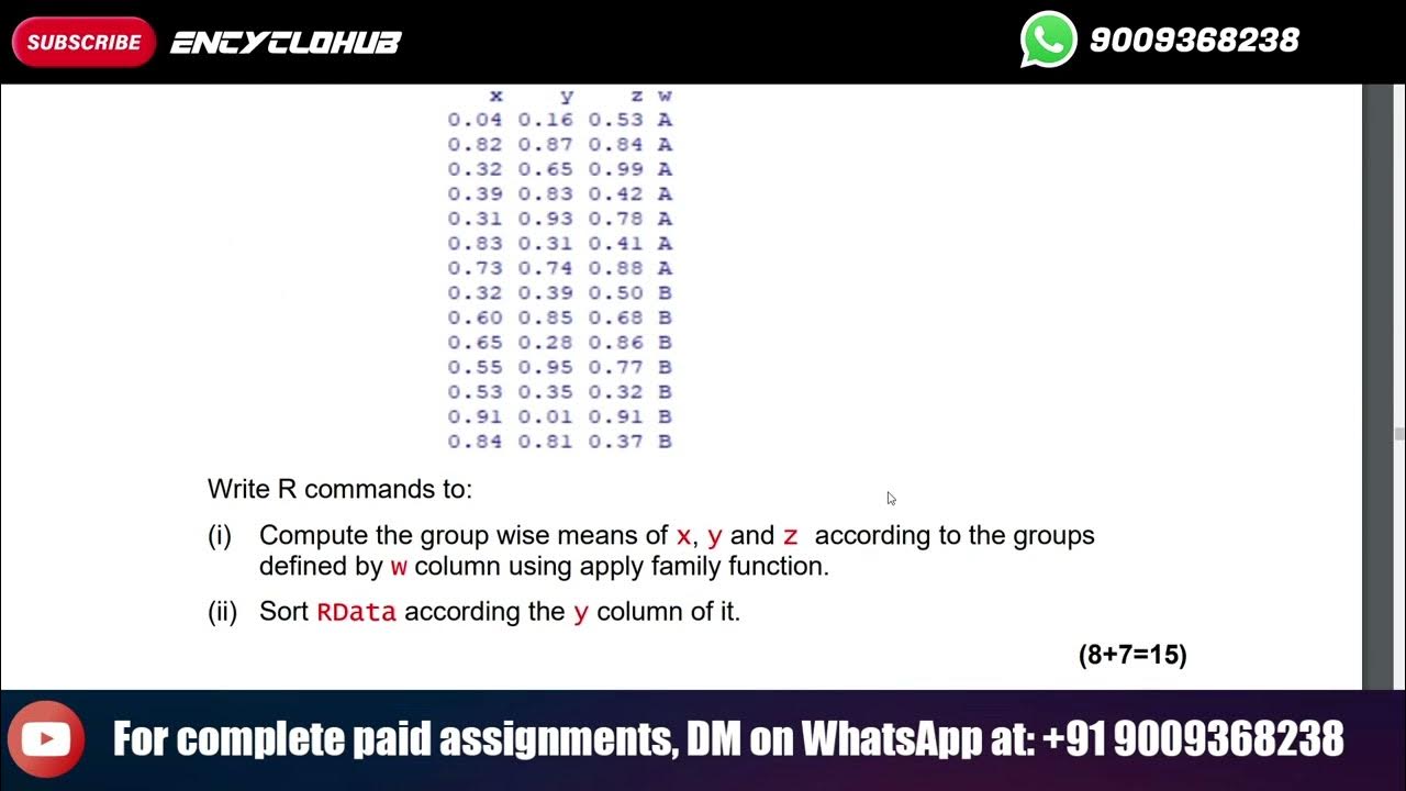 MSCAST | Create a data frame named RData consisting of the following ...