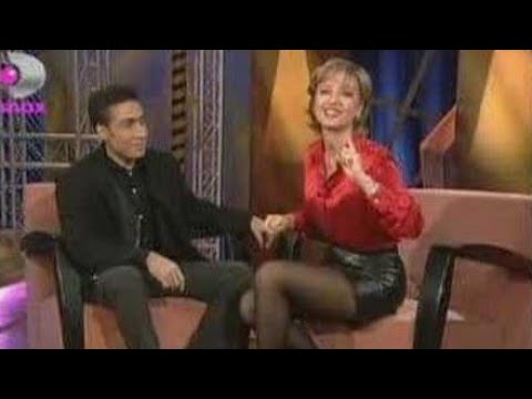 Berna Laçin in a Red Satin Blouse & Black Leather Mini Skirt    [480p]