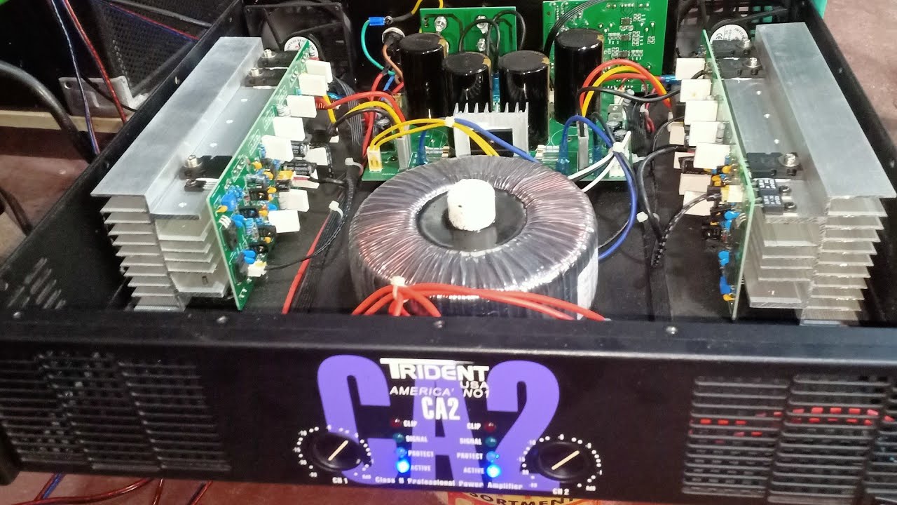 inside trident power amplifier for mid-hi - YouTube