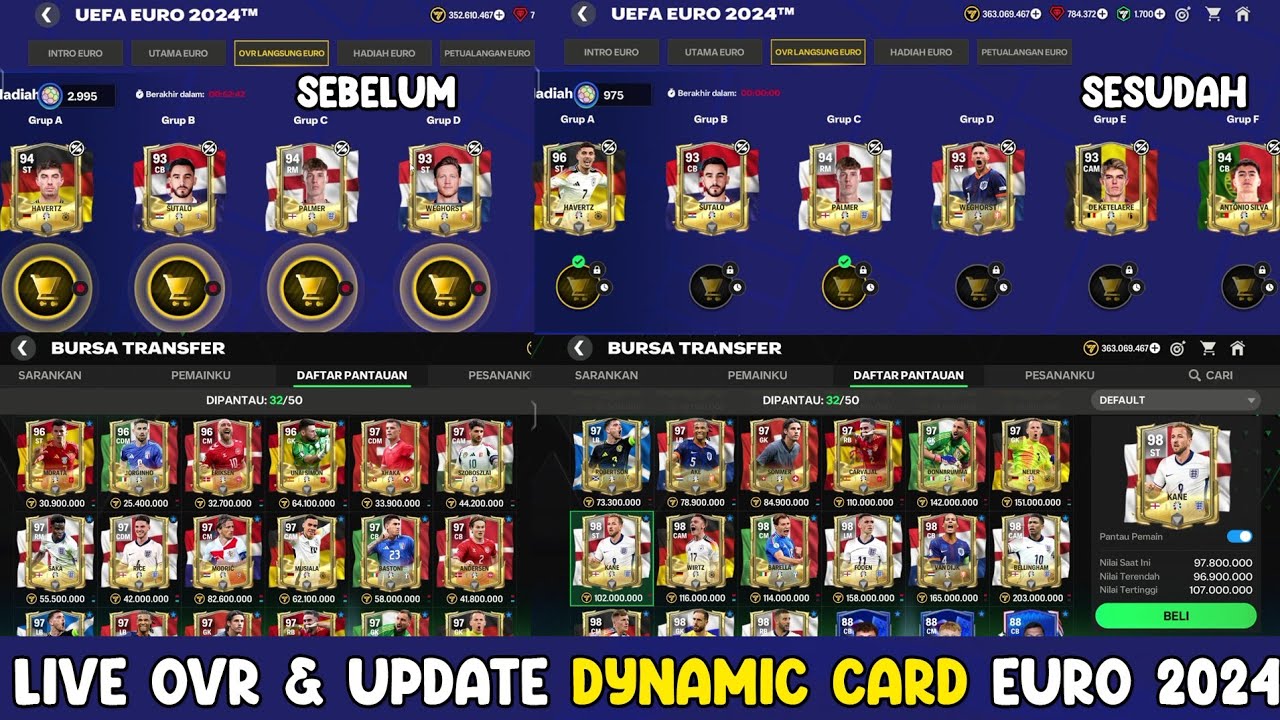 UPDATE DYNAMIC CARD EURO 2024 & LIVE OVR PEMAIN EURO SUDAH NAIK BAHAS ...