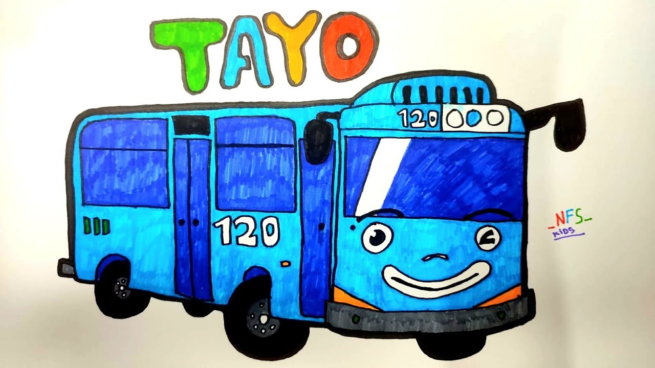 How to draw & coloring Tayo The Little Bus for Kids | Menggambar dan ...