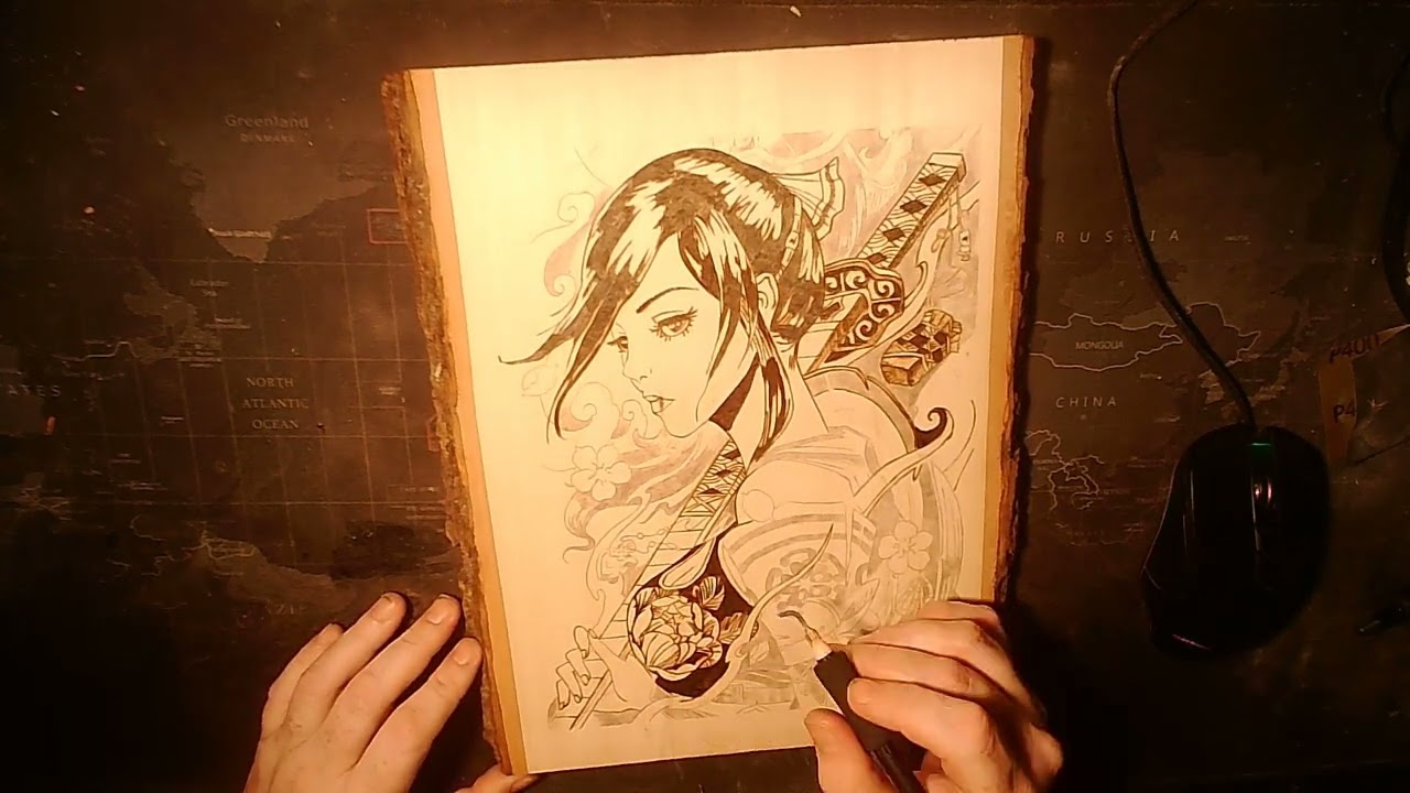 Rosenplot Pyrography Time Lapse 17 - The Samurai - YouTube