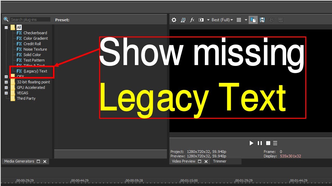 How to Show the missing Legacy Text in Sony Vegas Pro - YouTube