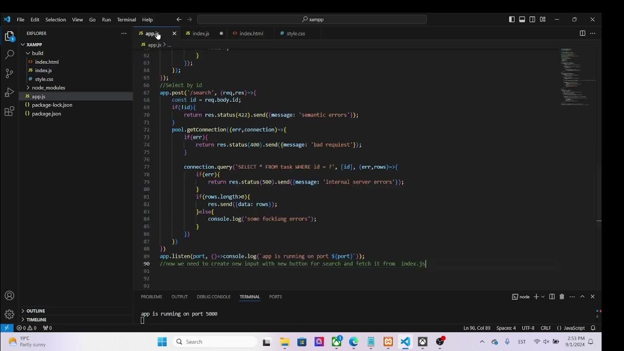 Simple example how to connect XAMPP database/JS. 4) Realization of simple search engine. - YouTube