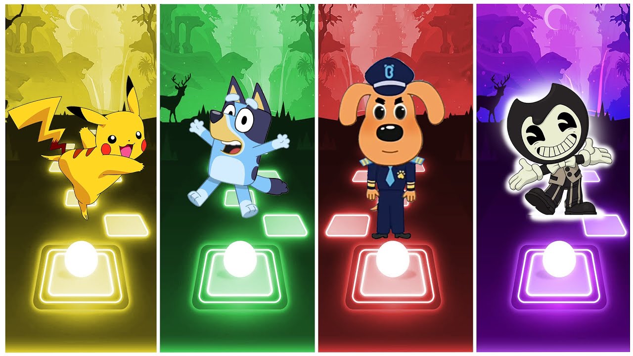 Pikachu 🆚 Bluey 🆚 Paw Patrol 🆚 Bendy Tiles Hop EDM Rush! - YouTube
