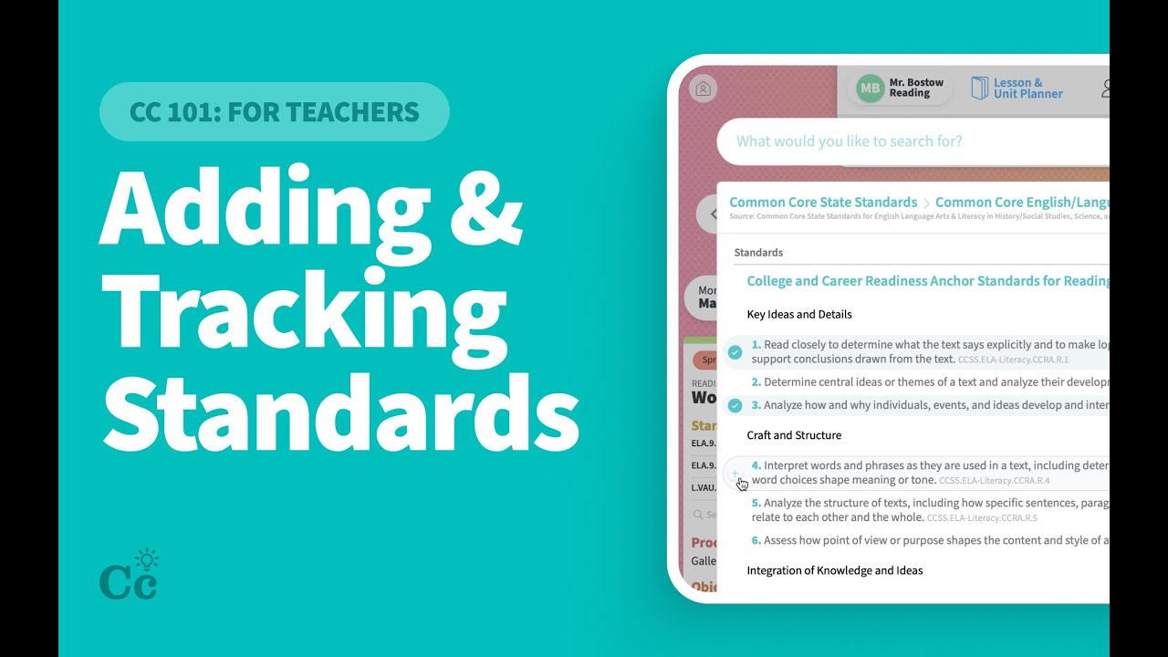 How to Add & Track Standards in Common Curriculum Planner (Teacher ...