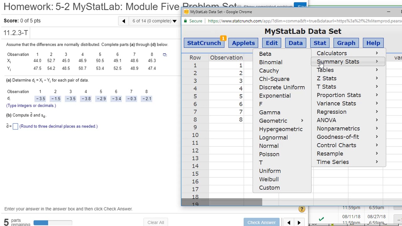 Paired T Test in Statcrunch - YouTube
