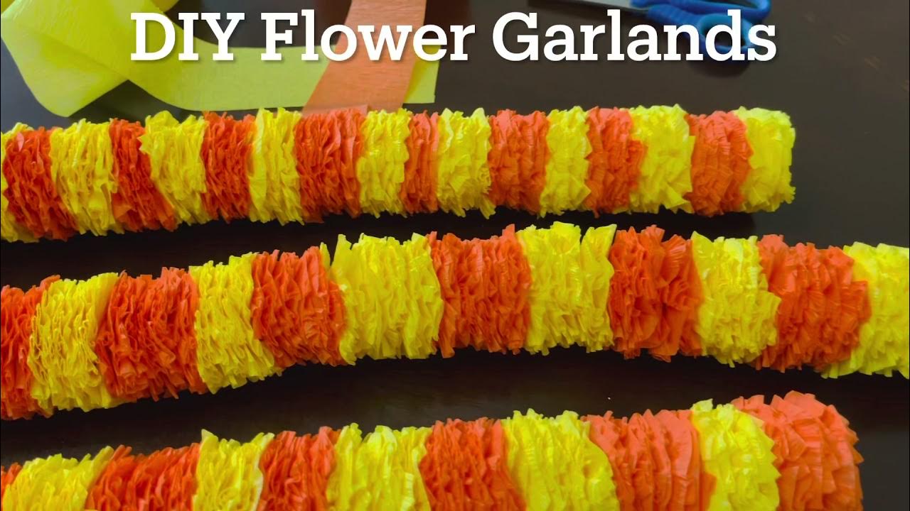 Flower Garlands with Crepe Streamers for decoration | DIY Marigold ...