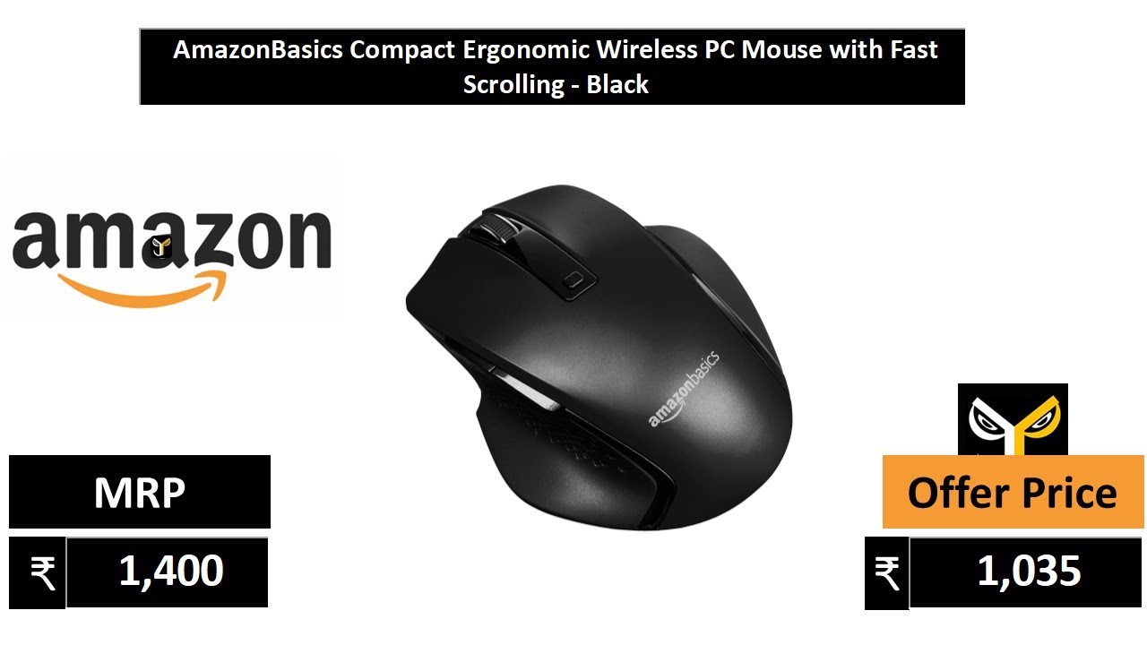 AmazonBasics Compact Ergonomic Wireless PC Mouse with Fast Scrolling ...