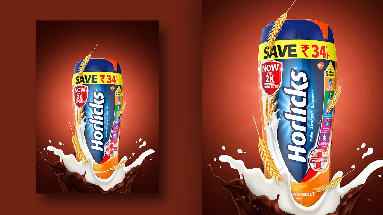 Horlicks Chocolate Drink Poster Design Photoshop Tutorials Youtube