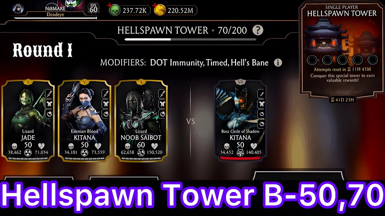 Hellspawn Tower Boss Battle 70 & 50 Fight + Reward MK Mobile - YouTube