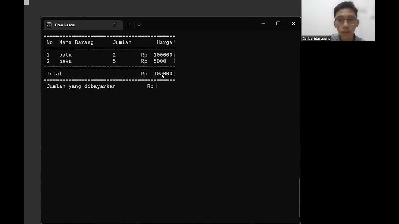 Ujian Akhir Praktikum Dasar-dasar Pemrograman oleh Carlos Sitanggang - YouTube