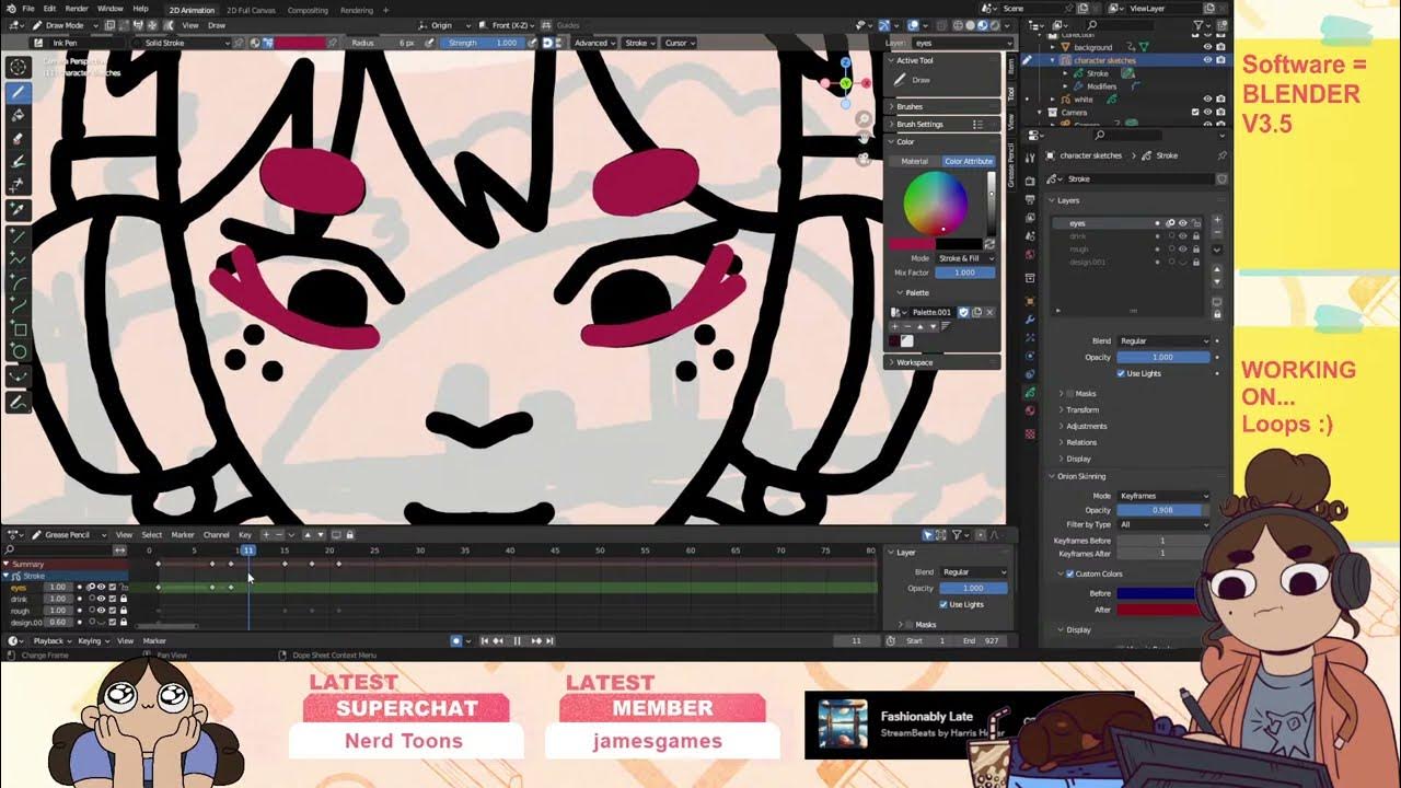 Working on 2D Animation Loops in Blender Grease Pencil :) - YouTube