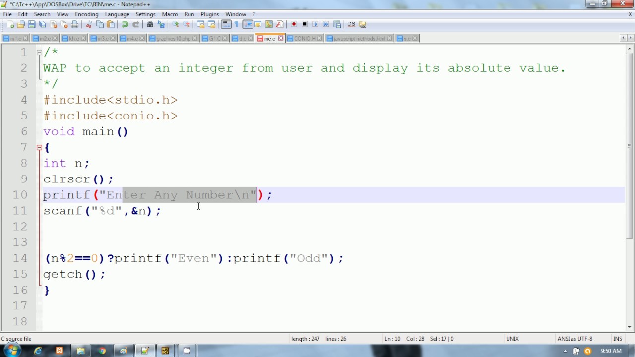 C Program To Display Absolute Value Of A Number Ternary Operator
