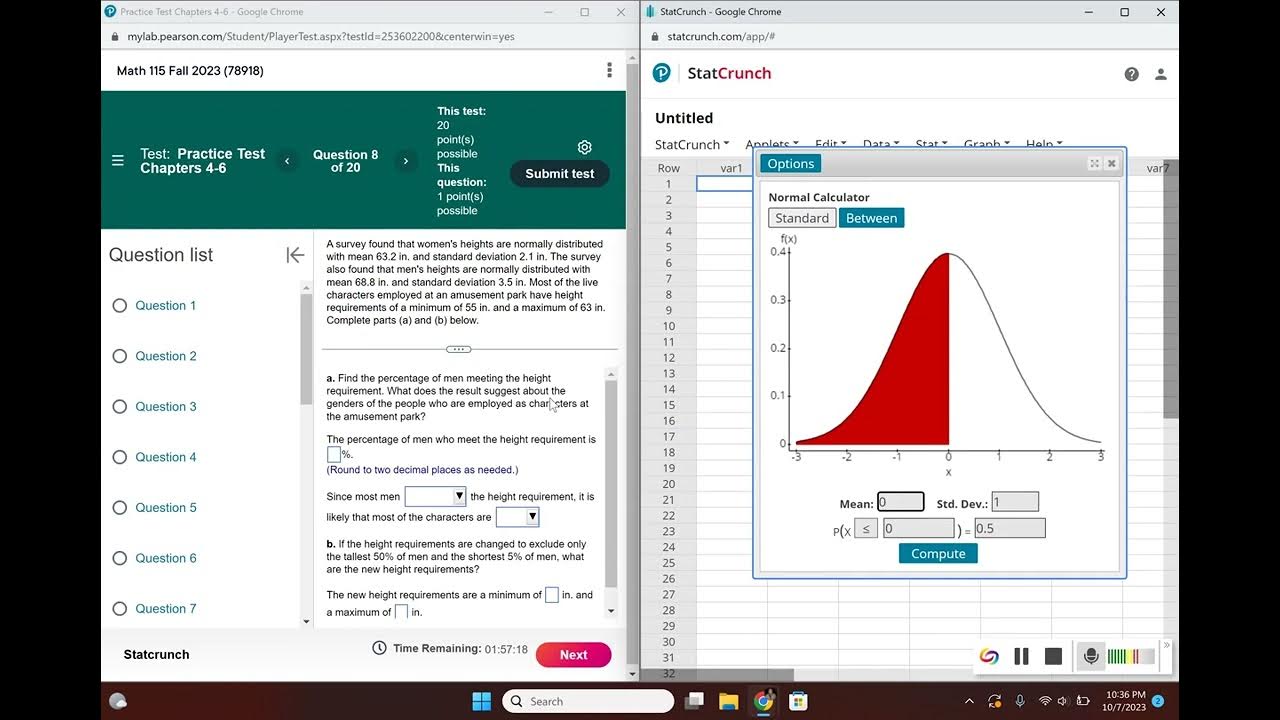 Nonstandard Normal Distribution Finding Percentage and Height ...